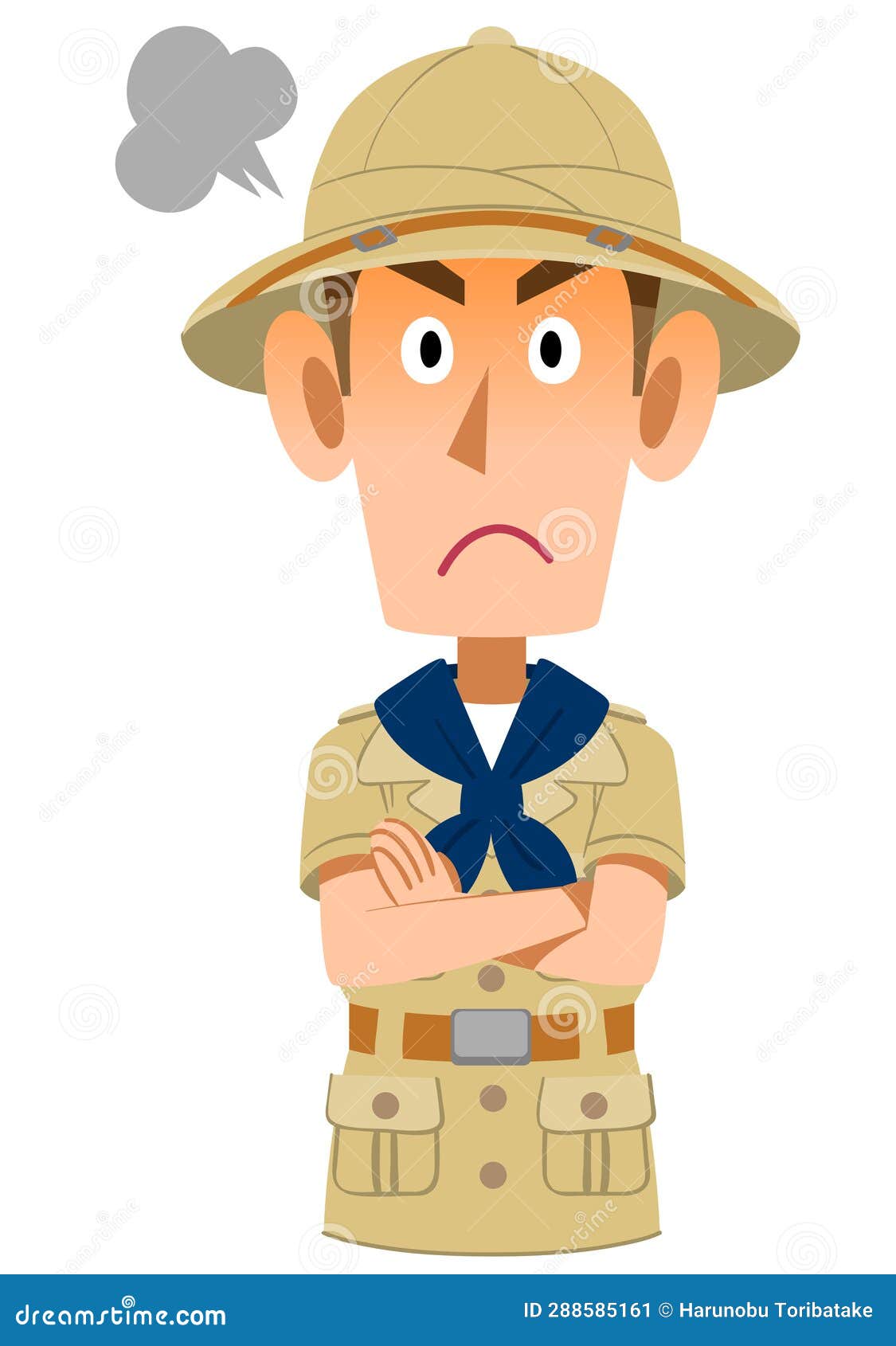Angry Expression of a Man Dressed As an Explorer Upper Body Stock ...