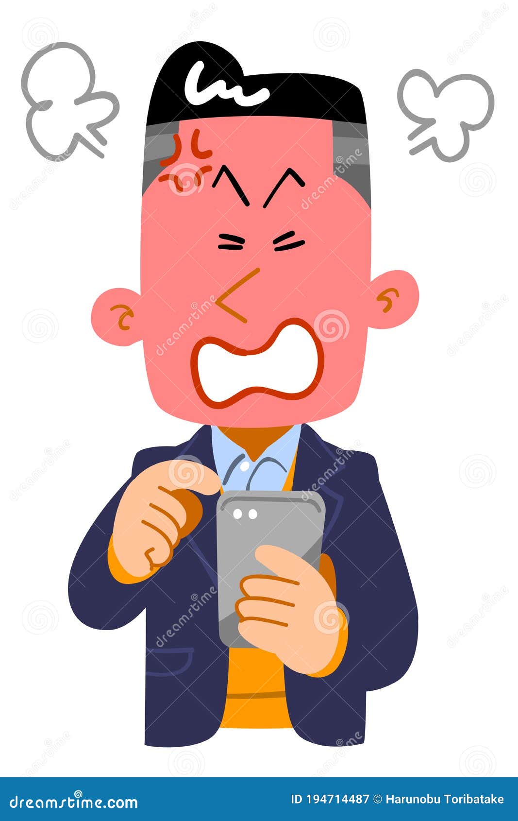 Angry Expression of a Young Man Operating a Smartphone Stock Vector ...