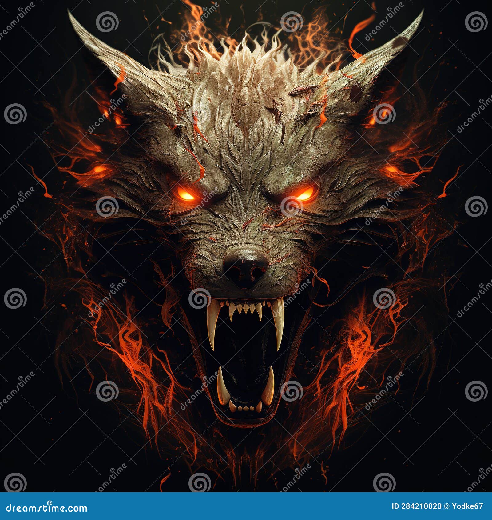 Image of Angry a Fox Devil Terrifying and Flames on Dark Background ...