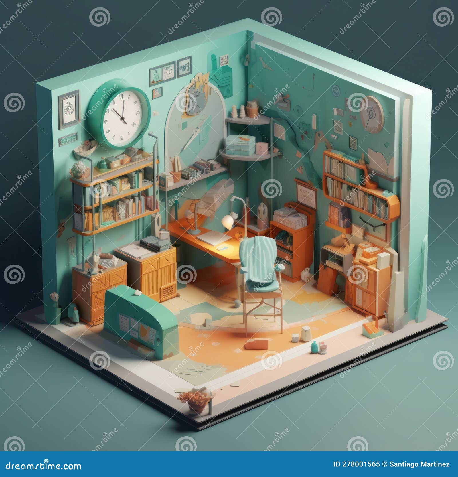 Isometric Study Room with Desk and Education Objects Stock Illustration ...