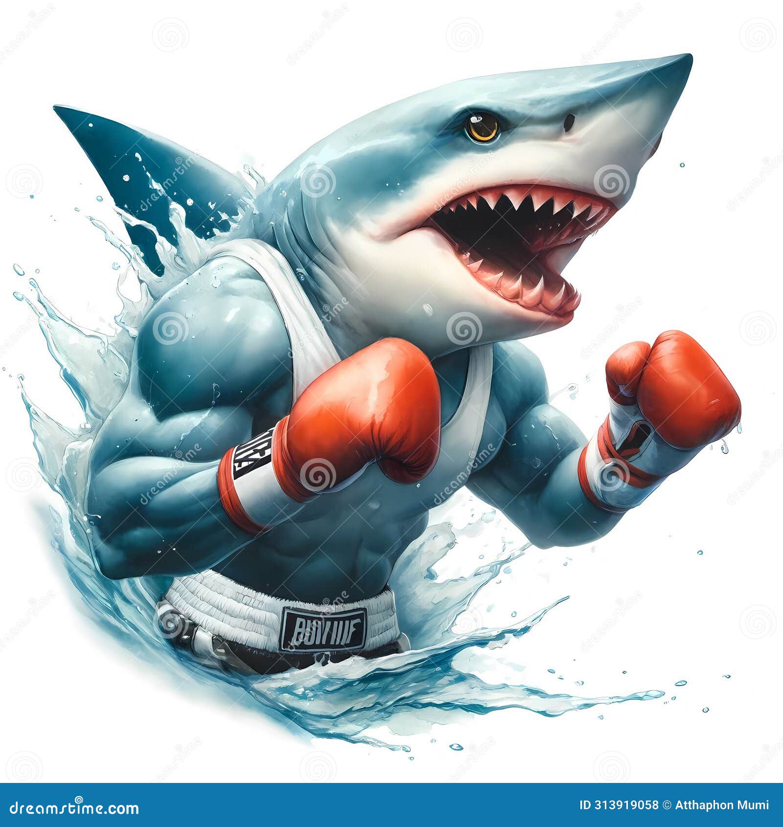 Shark Boxer Emerging from Water - Striking Watercolor Art Stock ...
