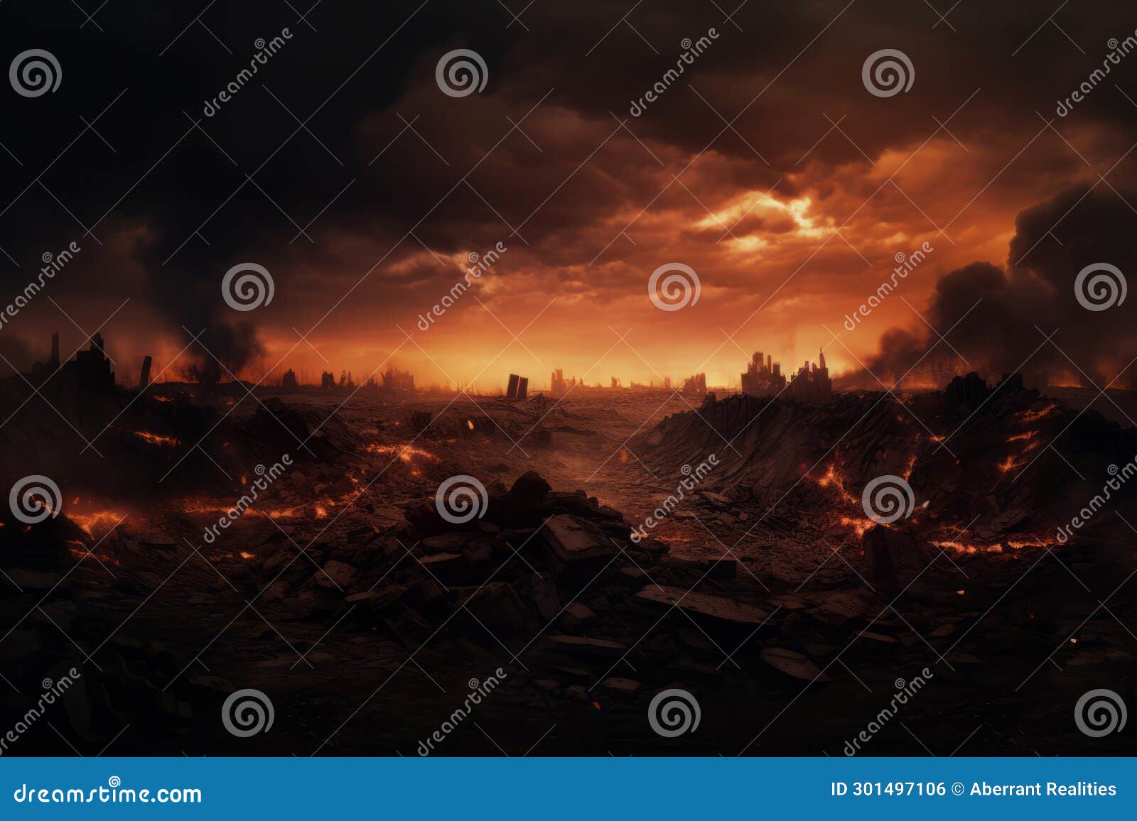 An Image of an Apocalyptic Landscape with Fire and Smoke Stock ...