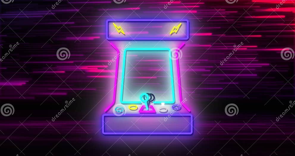 Image of Arcade Machine Icon Text Over Light Trails on Black Background ...