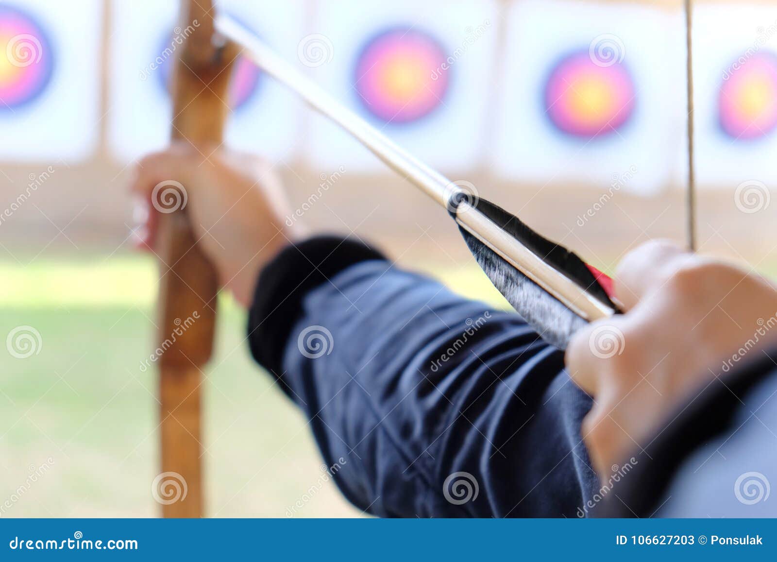Archer Holds His Bow Aiming at a Target Stock Image - Image of strength ...