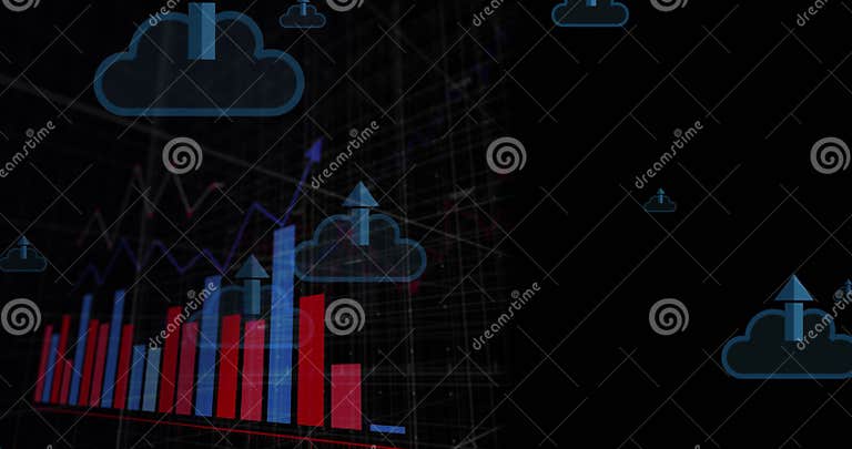 Image of Arrow in Clouds with Multiple Graphs and Grid Pattern Over Black Background Stock ...