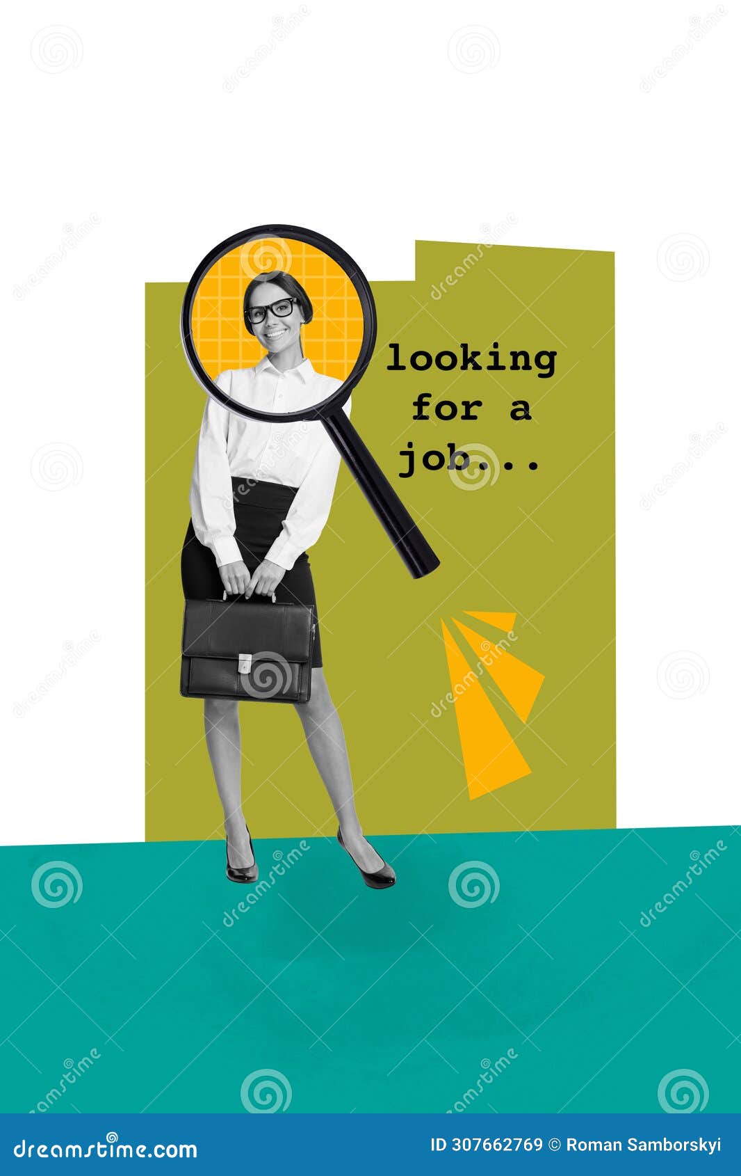 Image Artwork Collage of Cheerful Charming Experienced Lady Looking for ...
