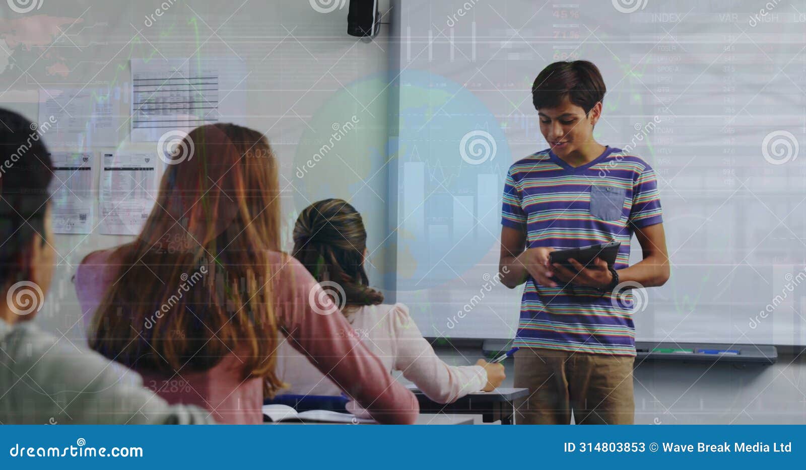 Image of Asian Student Giving Presentation in Classroom Over ...