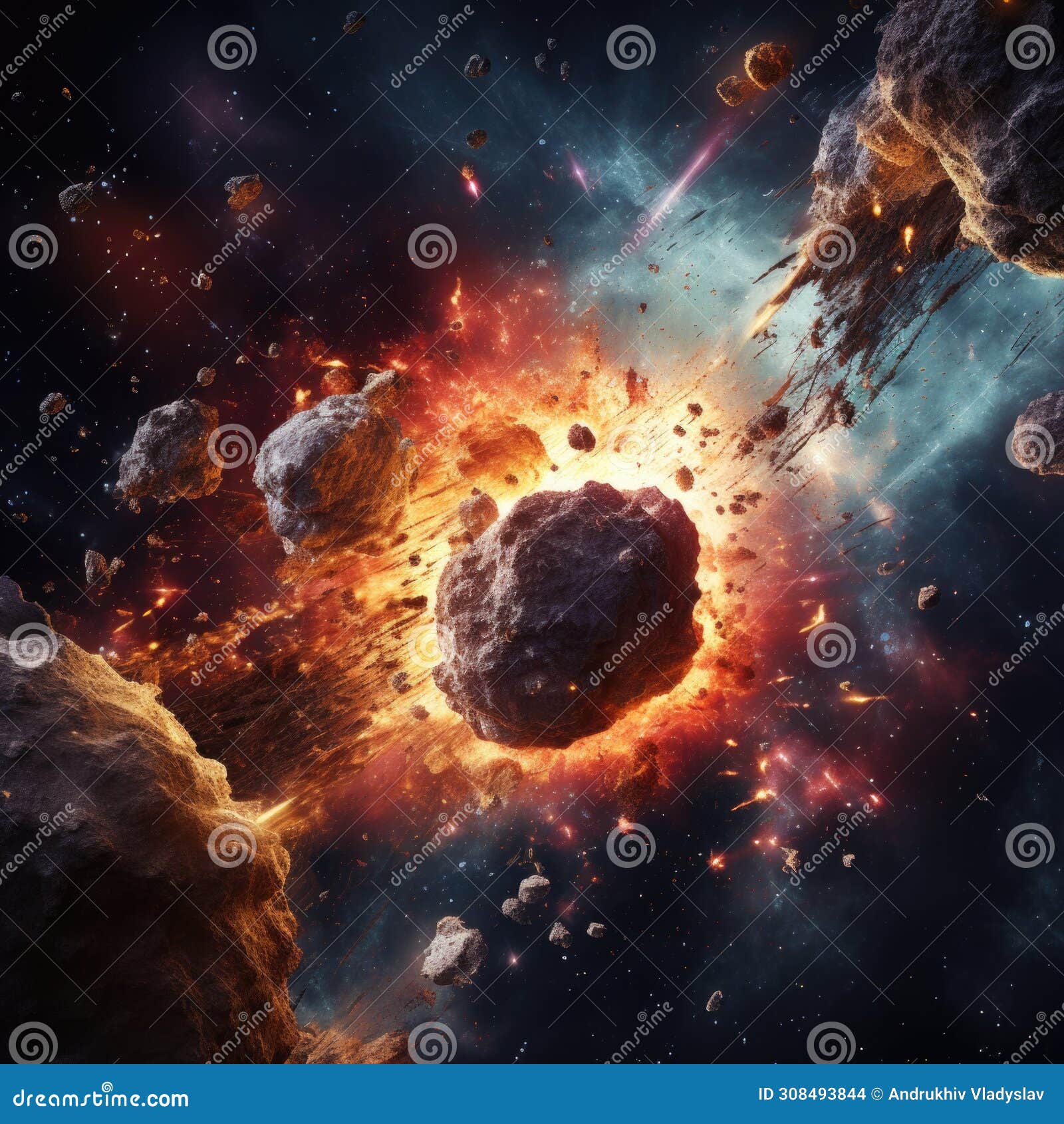 Image of an Asteroid Explosion in Space Stock Illustration ...