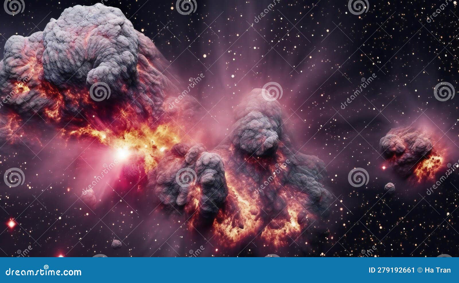 Image of an Asteroid Explosion in Space, Collage Stock Illustration ...