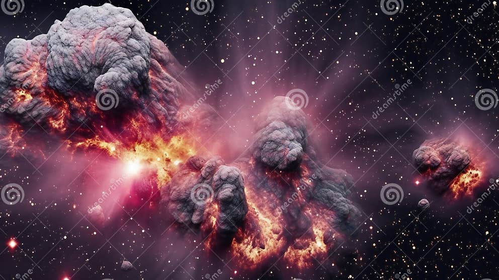 Image of an Asteroid Explosion in Space, Collage Stock Illustration ...