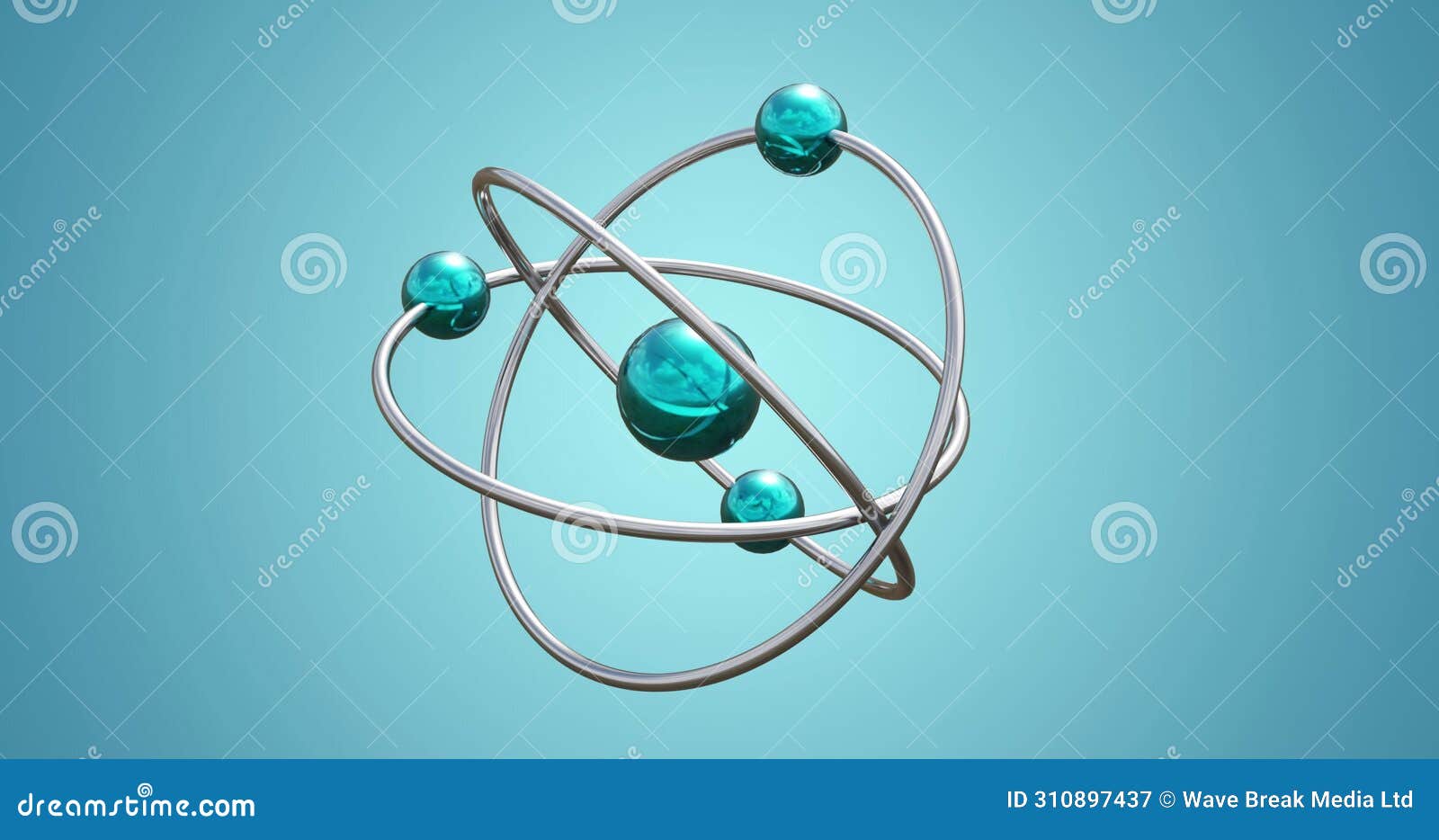 Image of Atom Model Spinning on Blue Background Stock Illustration ...