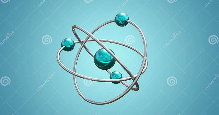 Image of Atom Model Spinning on Blue Background Stock Illustration ...