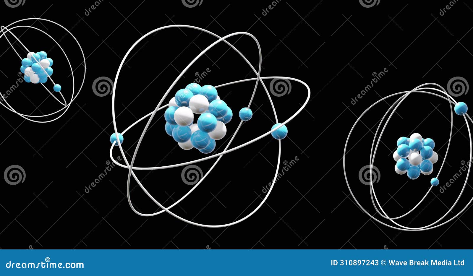 Image of Atom Models Spinning on Black Background Stock Illustration ...