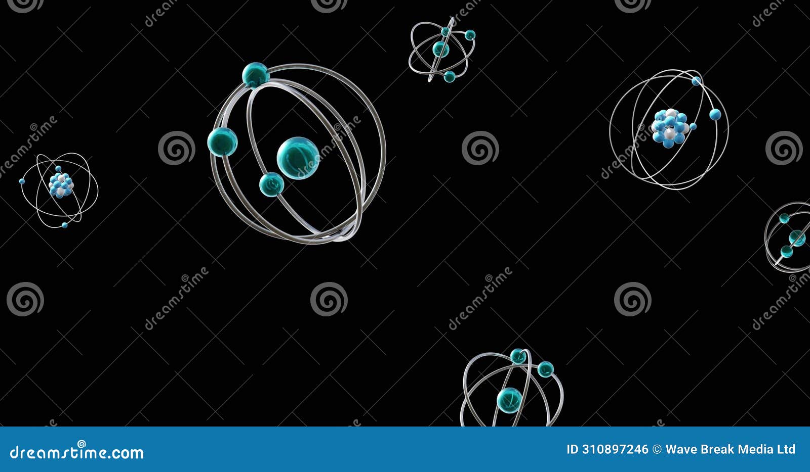 Image of Atom Models Spinning on Black Background Stock Illustration ...