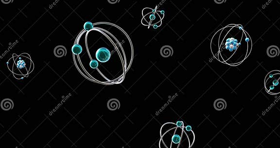 Image of Atom Models Spinning on Black Background Stock Illustration ...