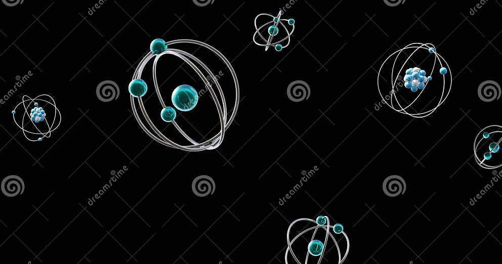 Image of Atom Models Spinning on Black Background Stock Illustration - Illustration of models ...