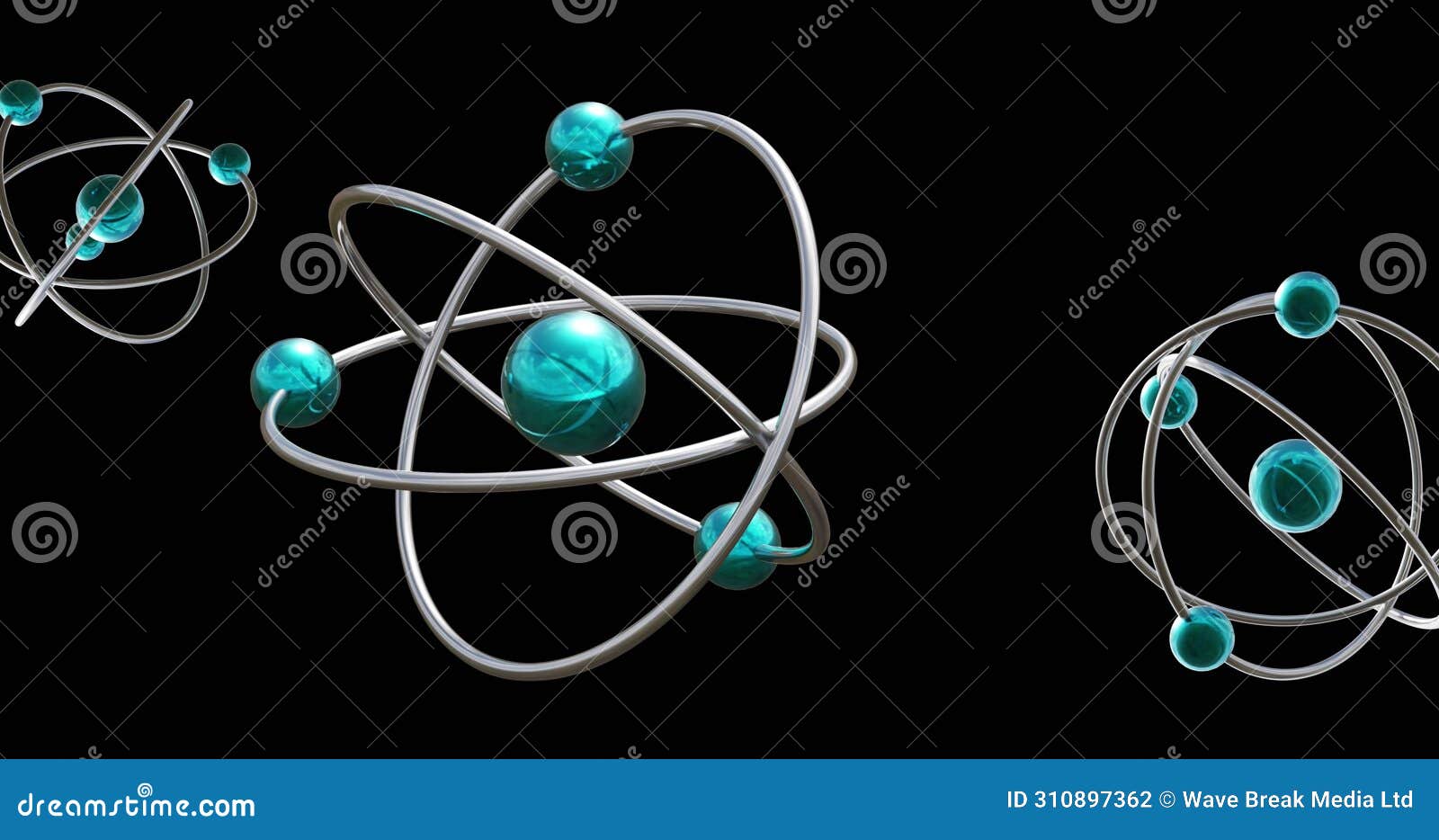 Image of Atom Models Spinning on Black Background Stock Illustration ...