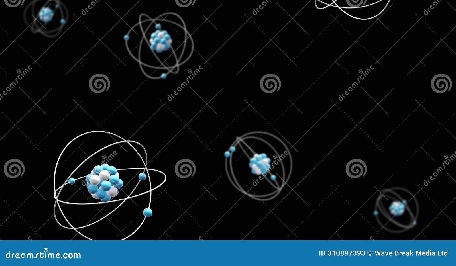 Image of Atom Models Spinning on Black Background Stock Illustration ...