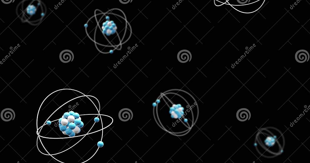 Image of Atom Models Spinning on Black Background Stock Illustration ...