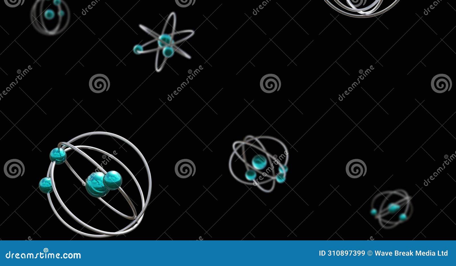 Image of Atom Models Spinning on Black Background Stock Illustration ...