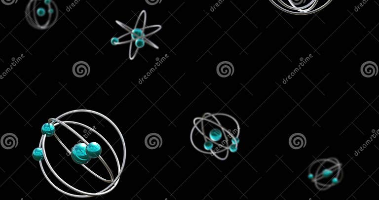 Image of Atom Models Spinning on Black Background Stock Illustration ...