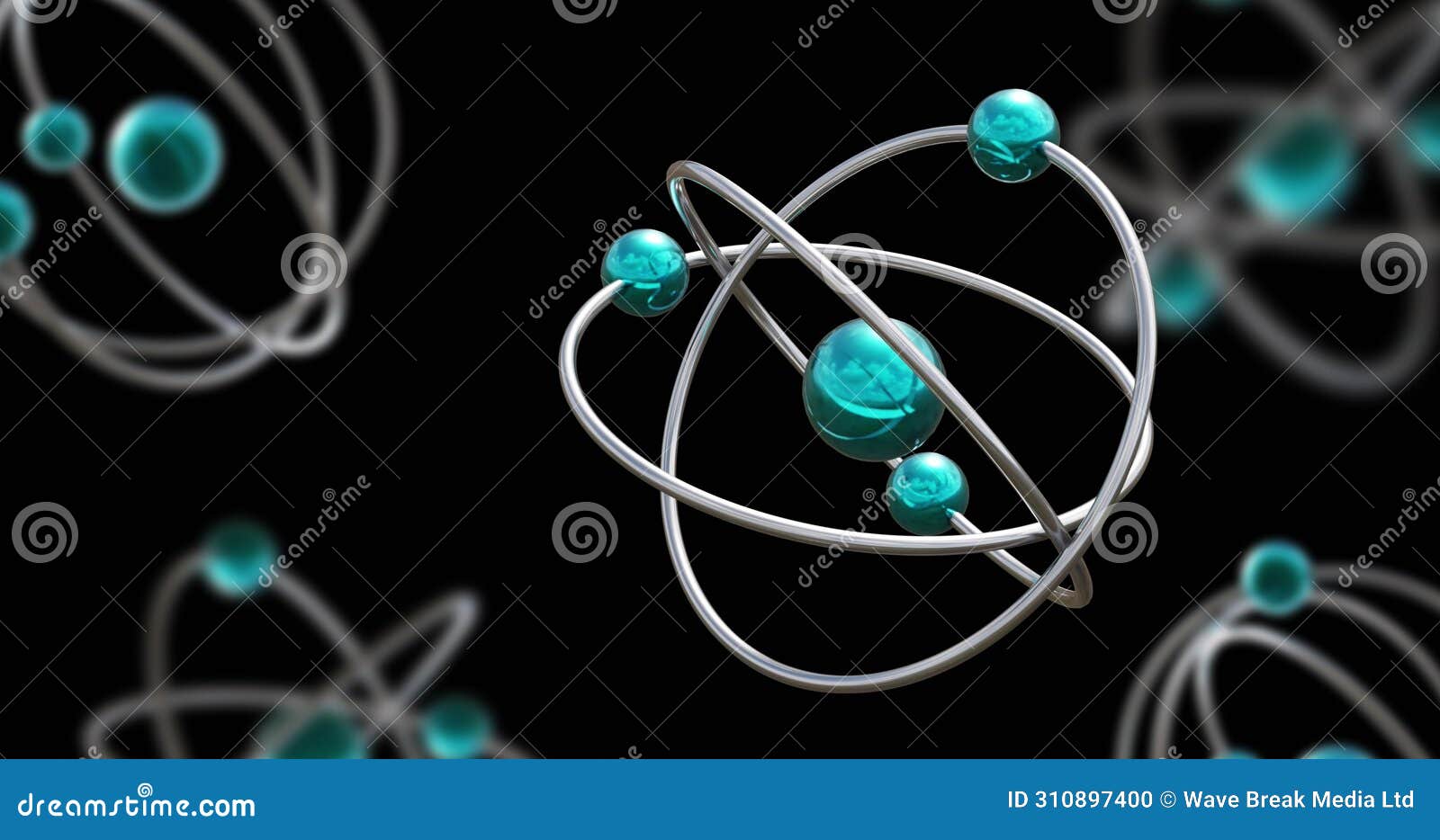 Image of Atom Models Spinning on Black Background Stock Photo - Image ...