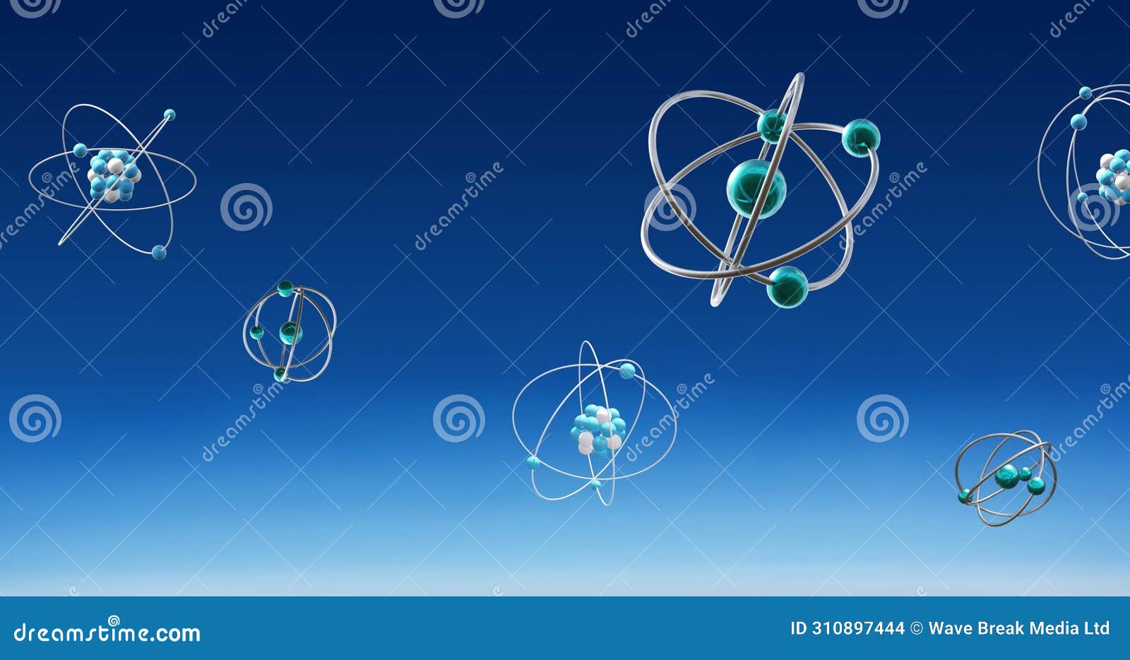 Image of Atom Models Spinning on Blue Background Stock Illustration ...