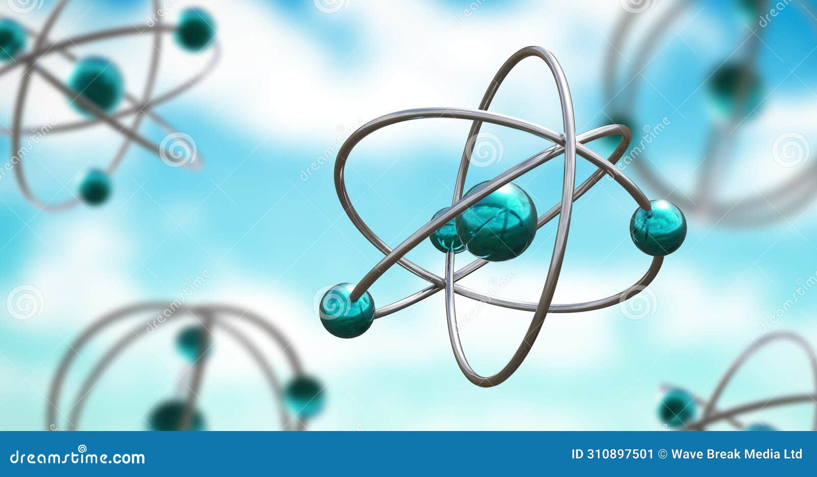 Image of Atom Models Spinning on Blue Background Stock Illustration ...