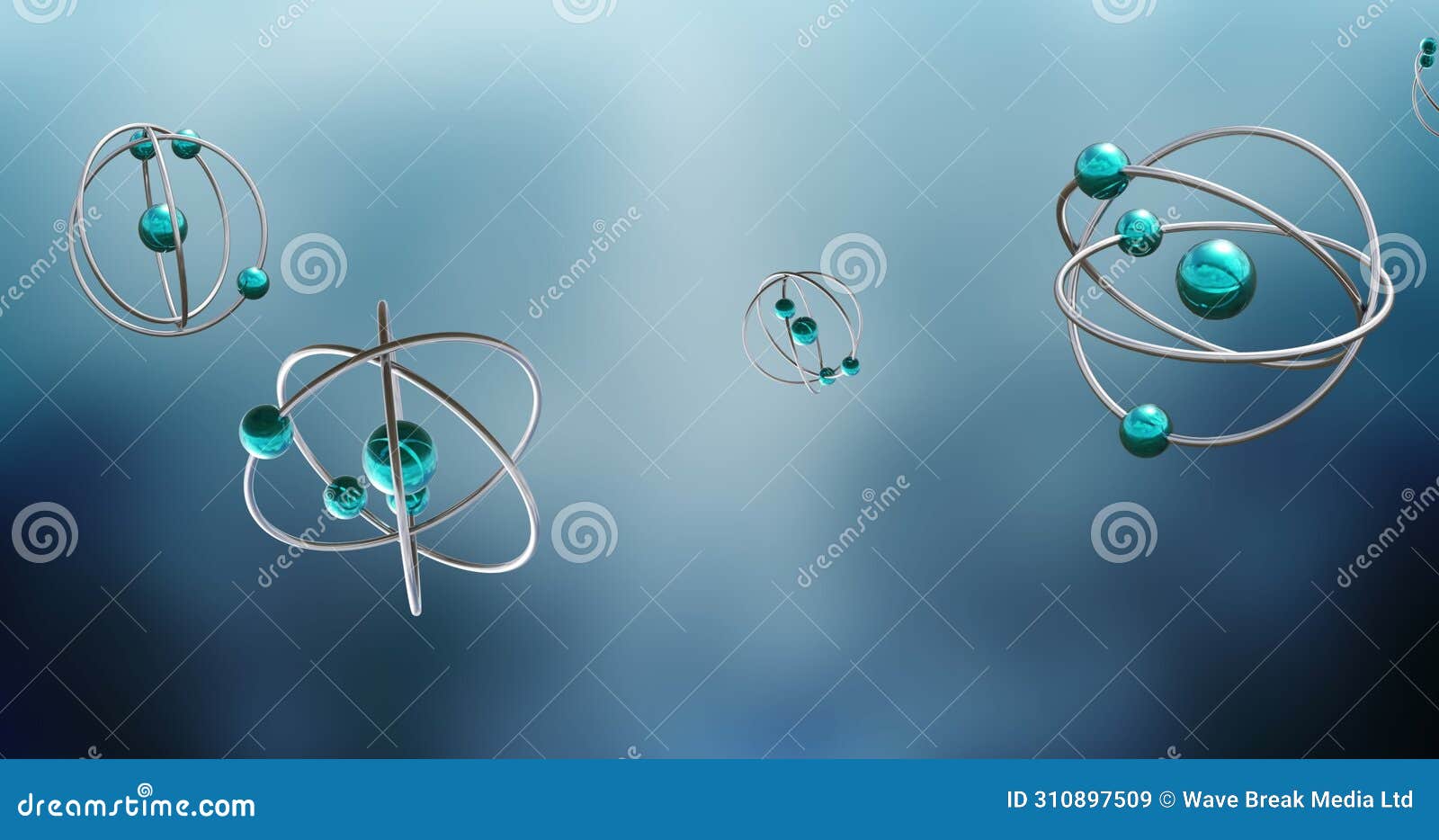 Image of Atom Models Spinning on Blue Background Stock Illustration ...