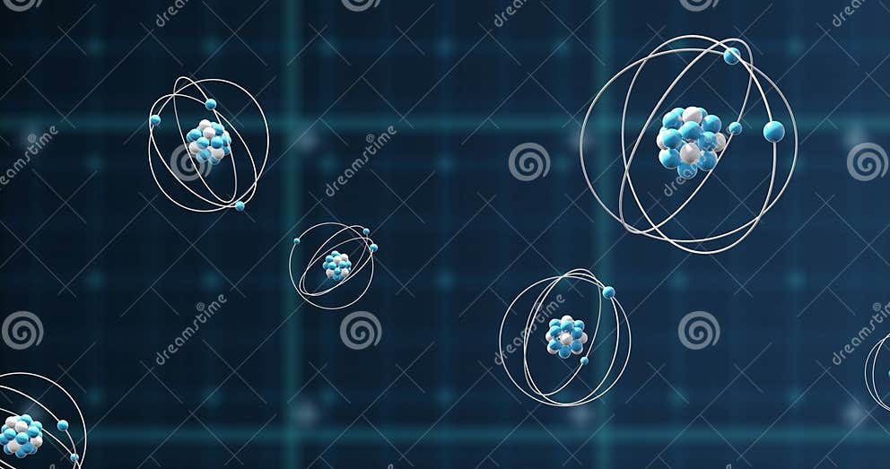Image of Atom Models Spinning and Data Processing on Black Background Stock Image - Image of ...