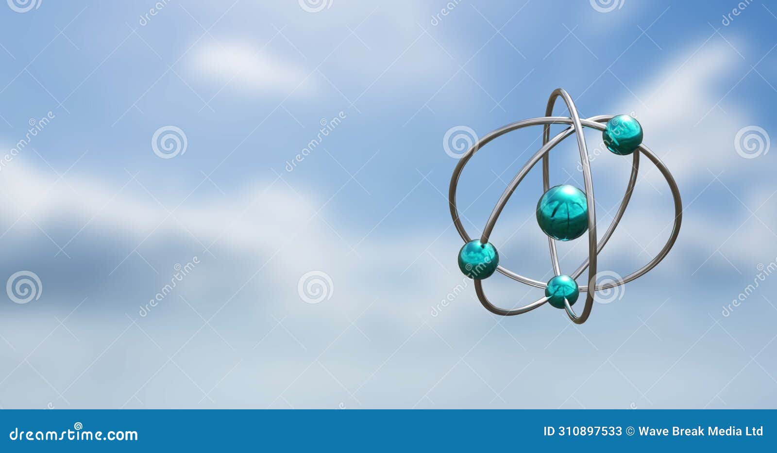 Image of Atom Models Spinning Over Clouds Onn Blue Background Stock ...