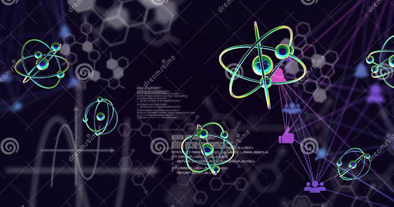 Image of Atoms and Scientific Data Processing Over Dark Background ...