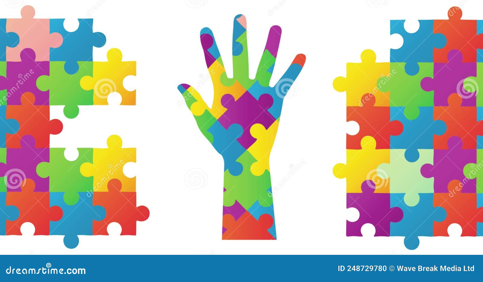 Image of Autism Colourful Puzzle Pieces Forming Hand on White ...