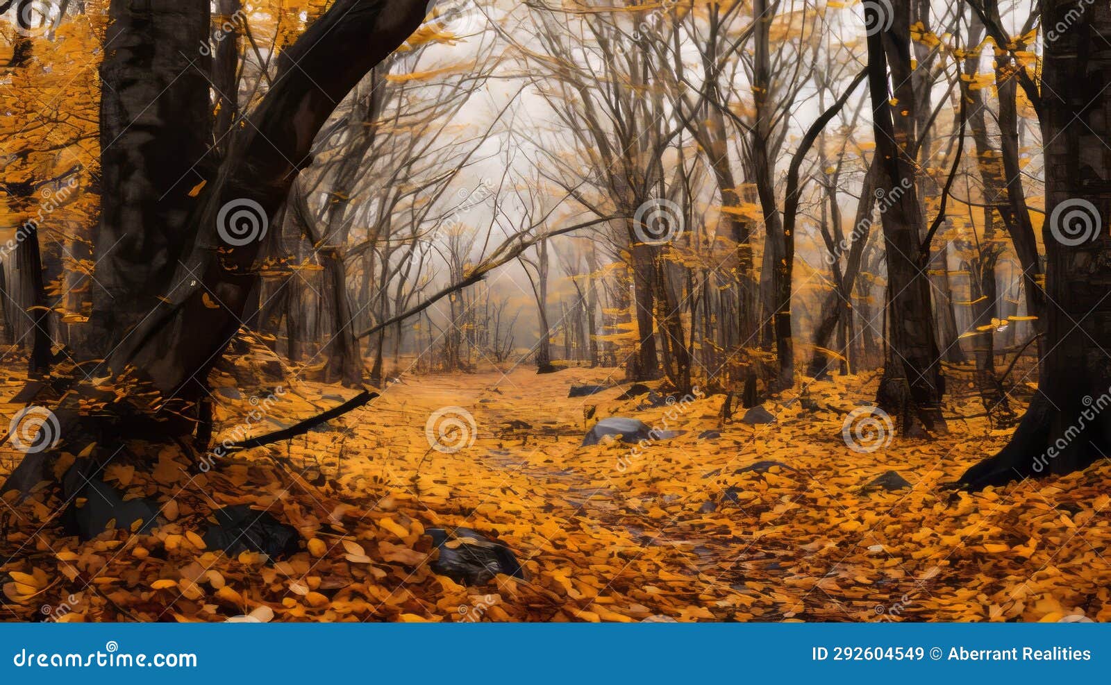 An Image of an Autumn Forest with Leaves on the Ground Stock ...