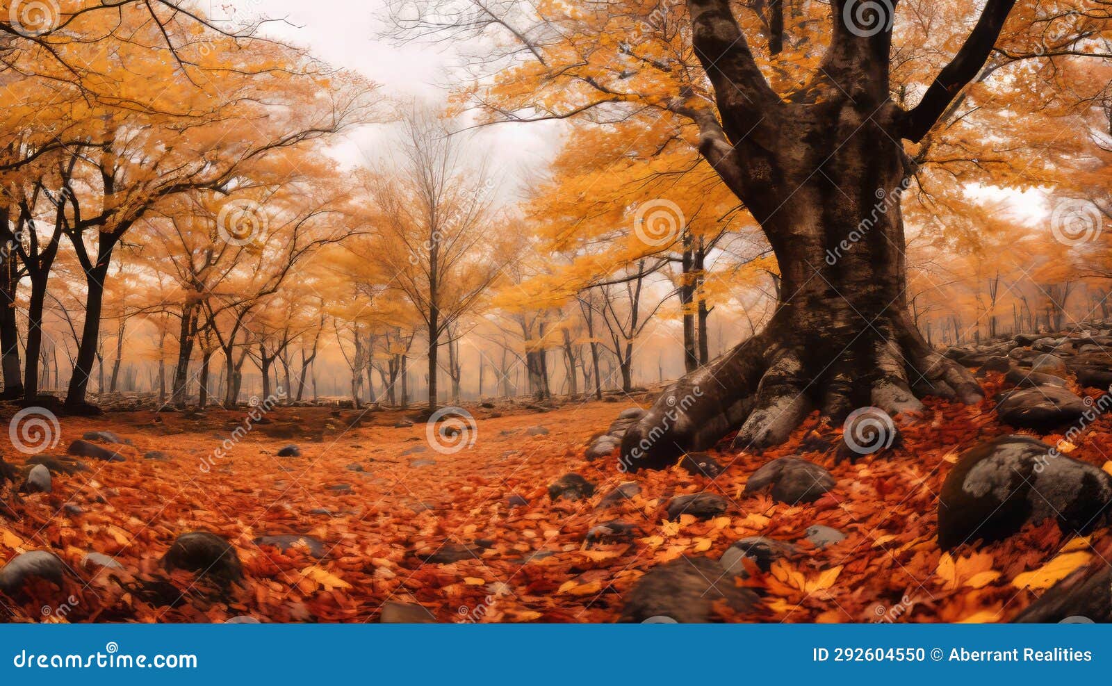 An Image of an Autumn Forest with Leaves on the Ground Stock ...