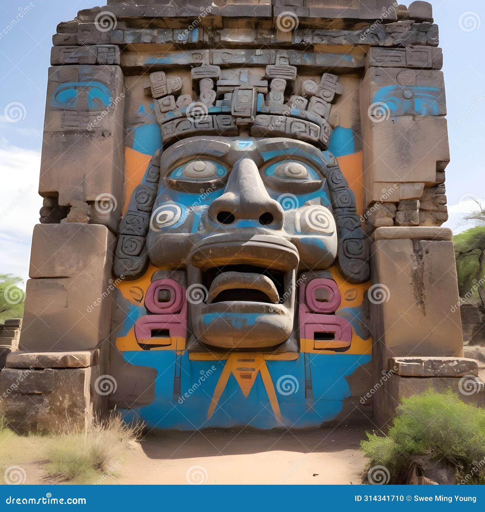 Image of the Aztec Statue in Vibrant Graffiti Scene Drawn Around the ...