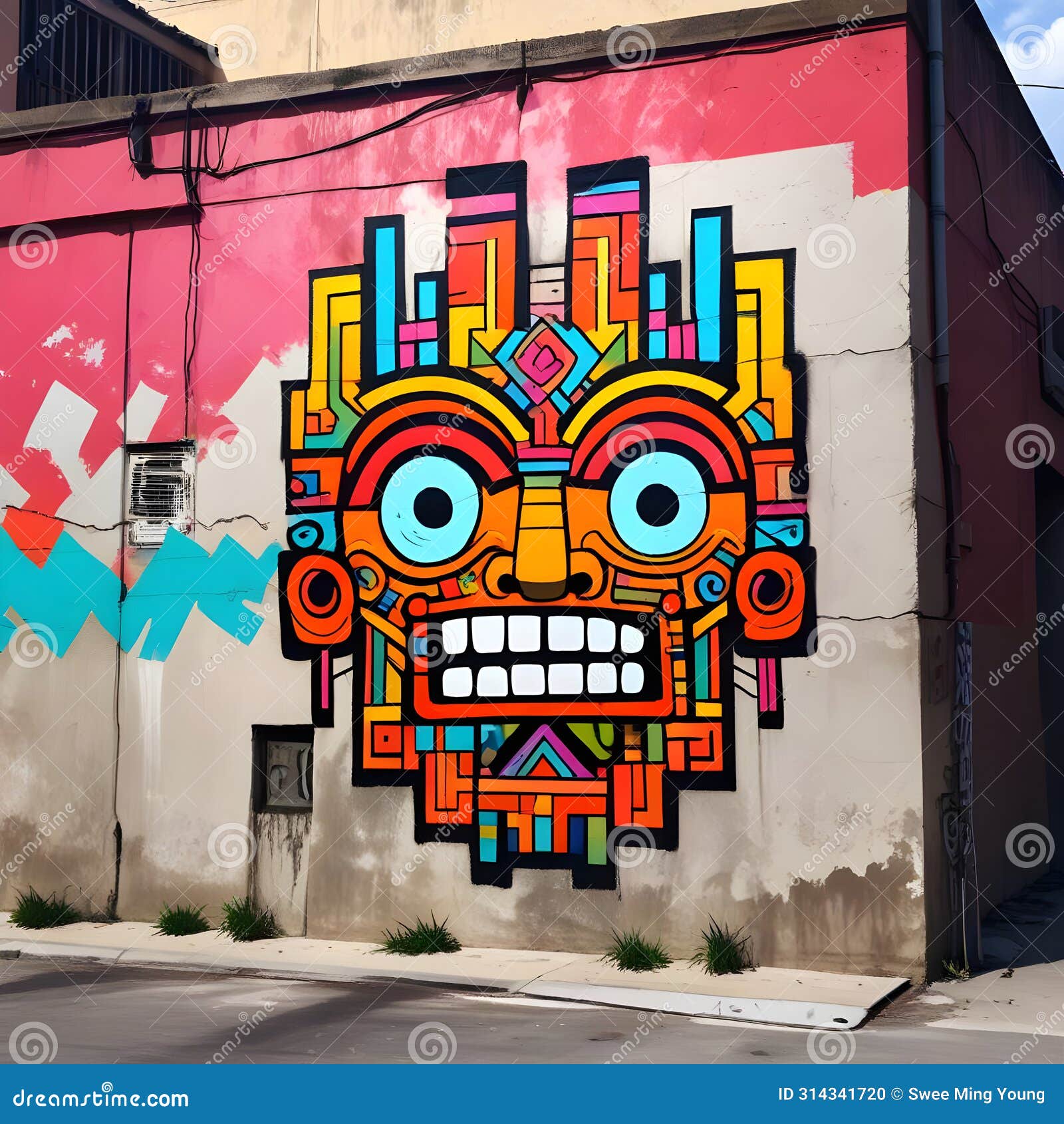Image of the Aztec Statue in Vibrant Graffiti Scene Drawn Around the ...
