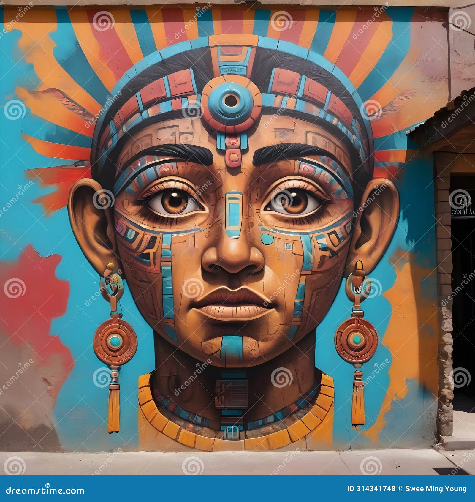 Image of the Aztec Statue in Vibrant Graffiti Scene Drawn Around the ...