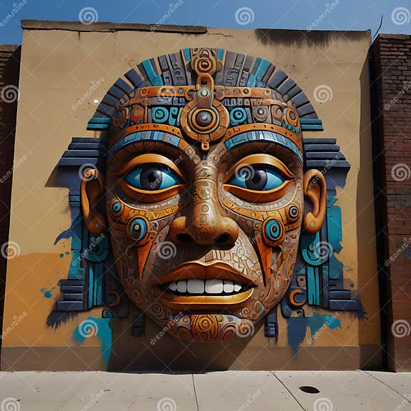Image of the Aztec Statue in Vibrant Graffiti Scene Drawn Around the ...