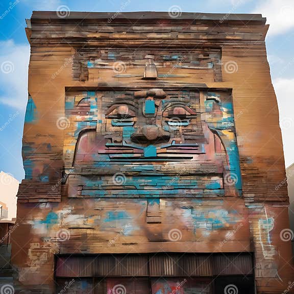 Image of the Aztec Statue in Vibrant Graffiti Scene Drawn Around the ...
