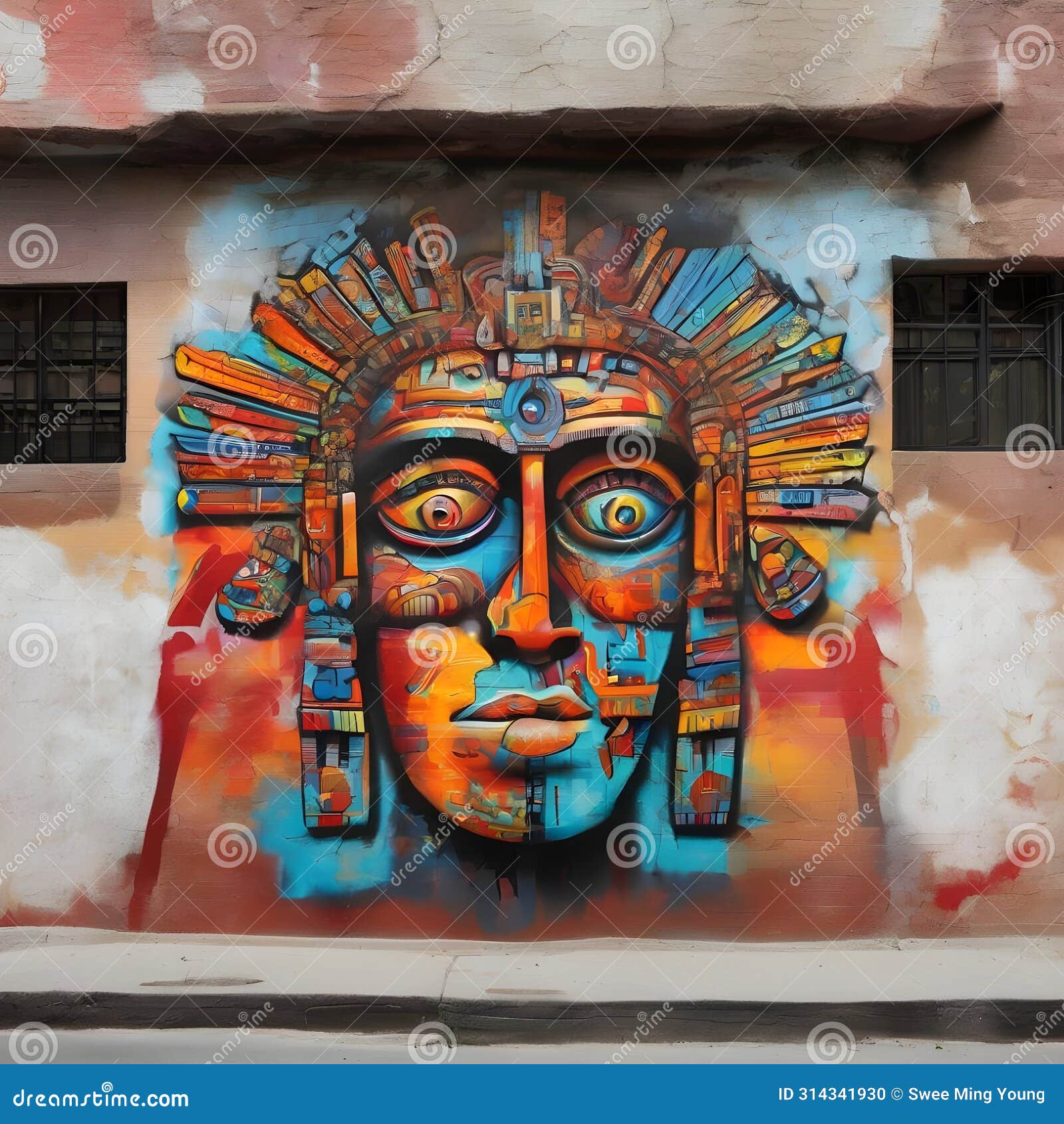 Image of the Aztec Statue in Vibrant Graffiti Scene Drawn Around the ...
