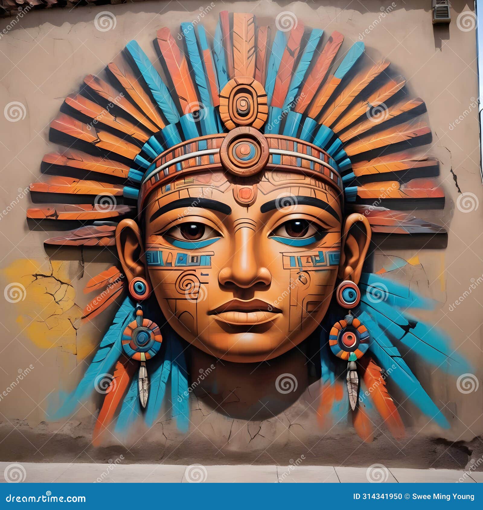 Image of the Aztec Statue in Vibrant Graffiti Scene Drawn Around the ...