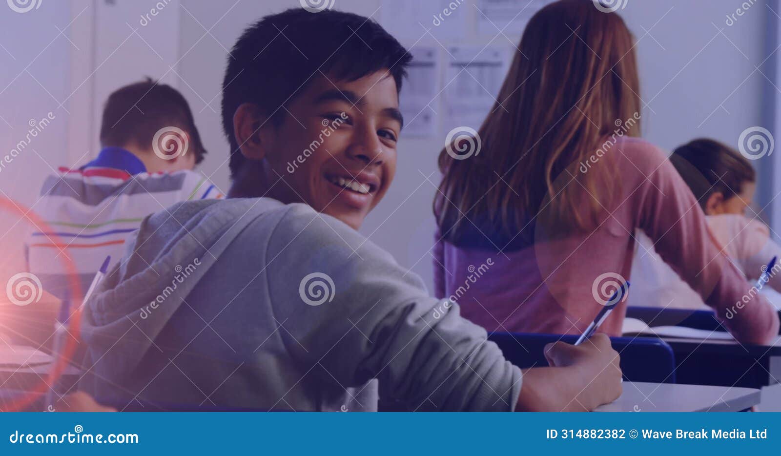 Image of Back View of Diverse Students Writing Test at School Stock ...