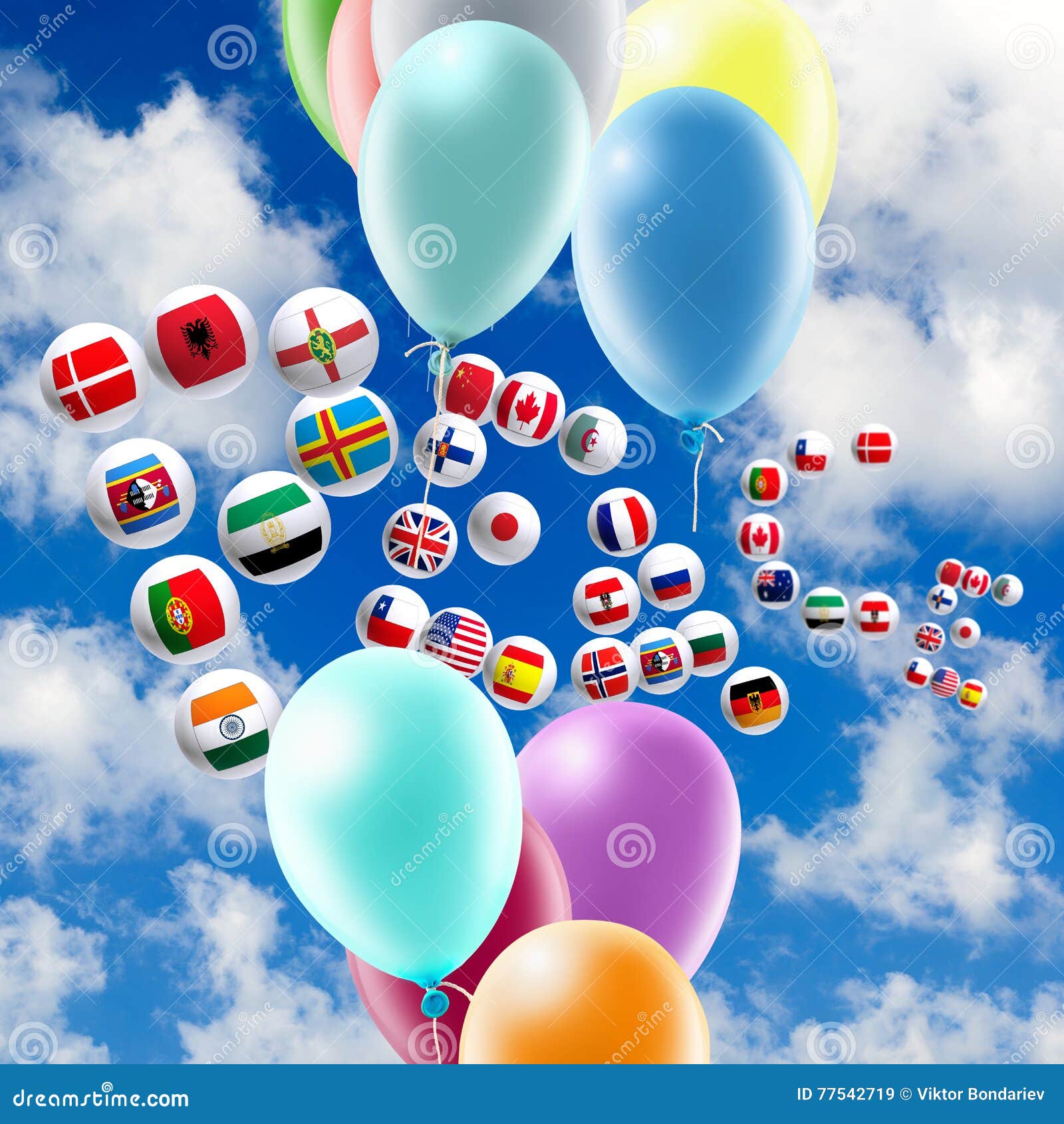 Image of Balloons and Stylized Flags in the Sky Stock Illustration ...