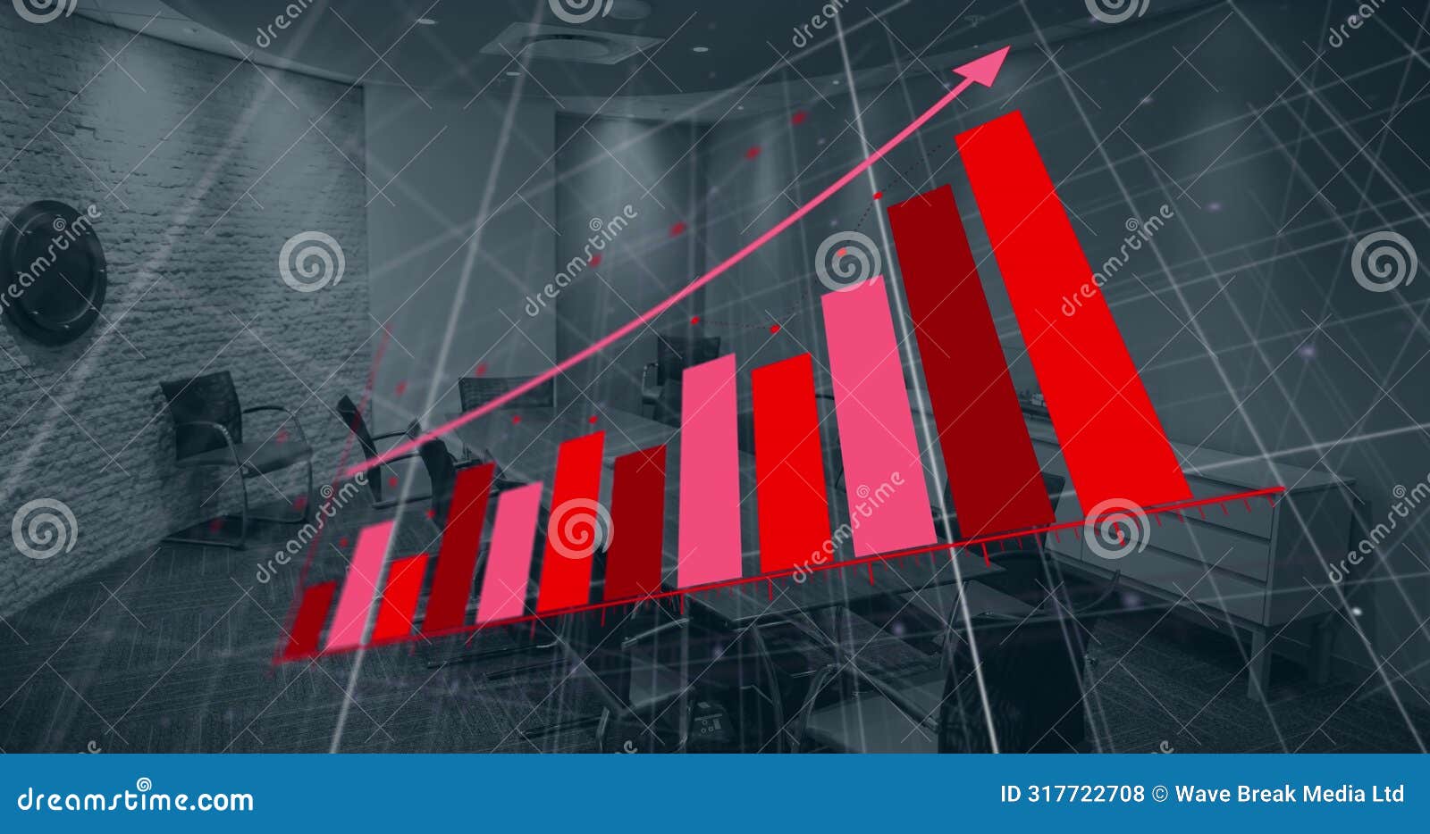 Image of Bar Graph Representing Growth Over Empty Chairs and Table ...