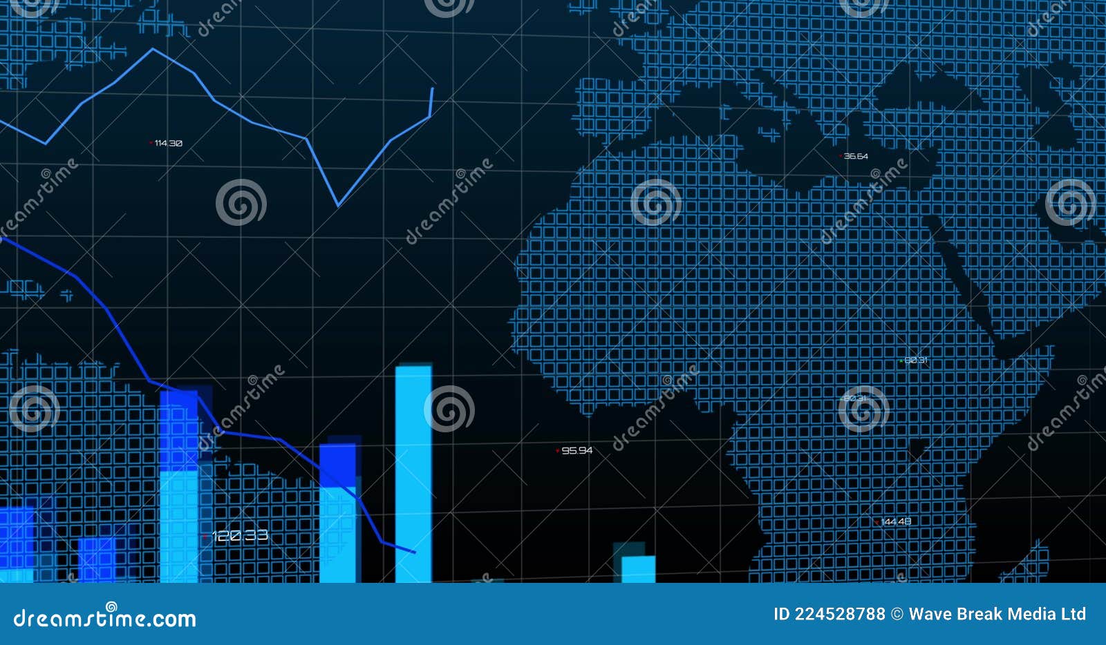 Image of a Bar Graph on a World Map and a Grid Stock Illustration ...