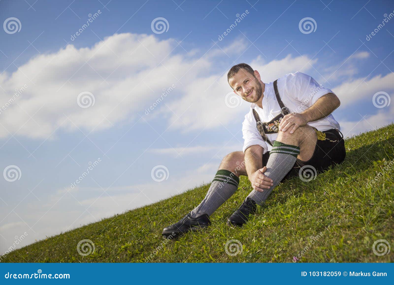 Bavarian Tradition Man in the Grass Stock Image - Image of young ...