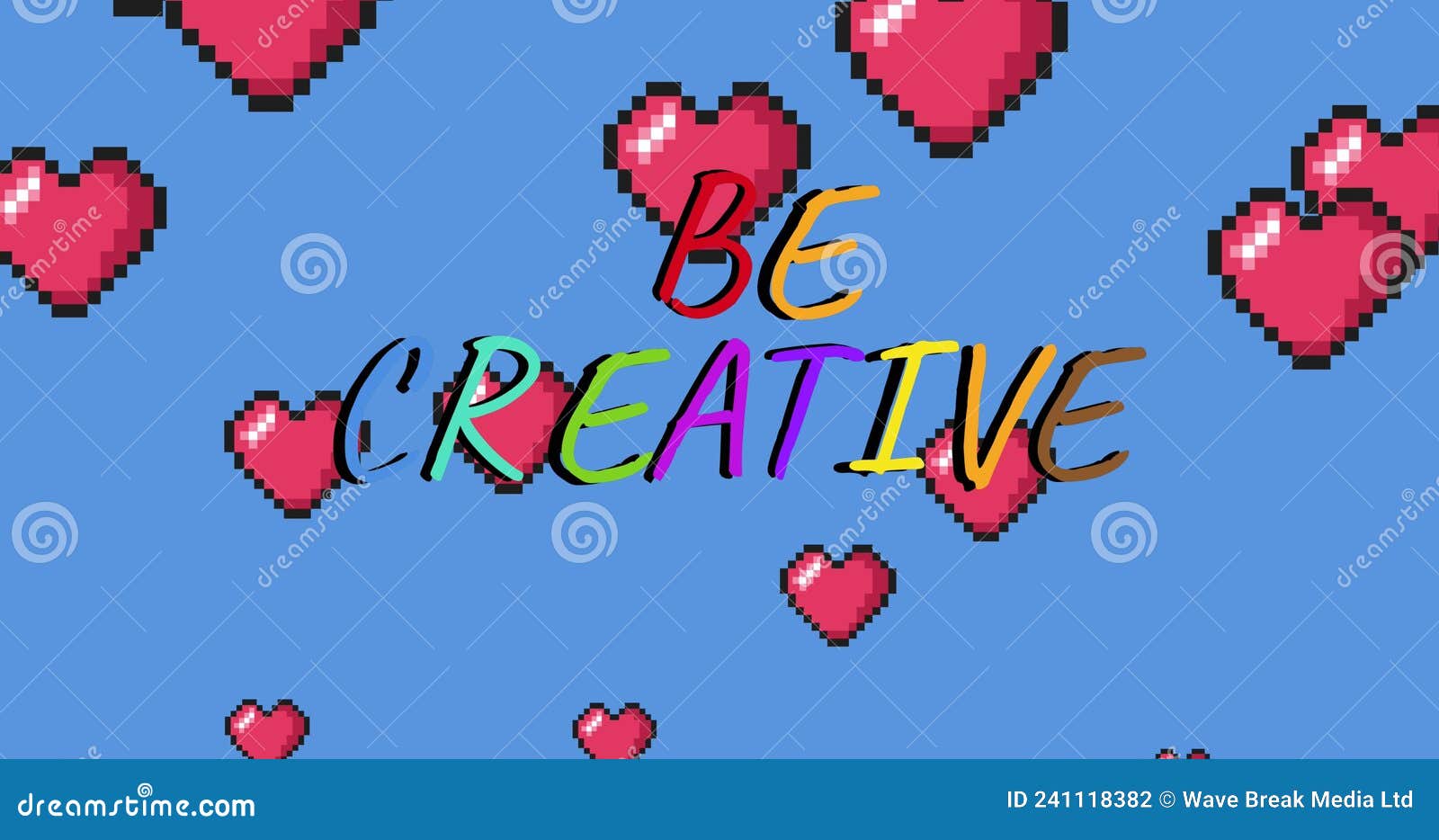 Image of Be Creative Text and Hearts Over Blue Background Stock ...