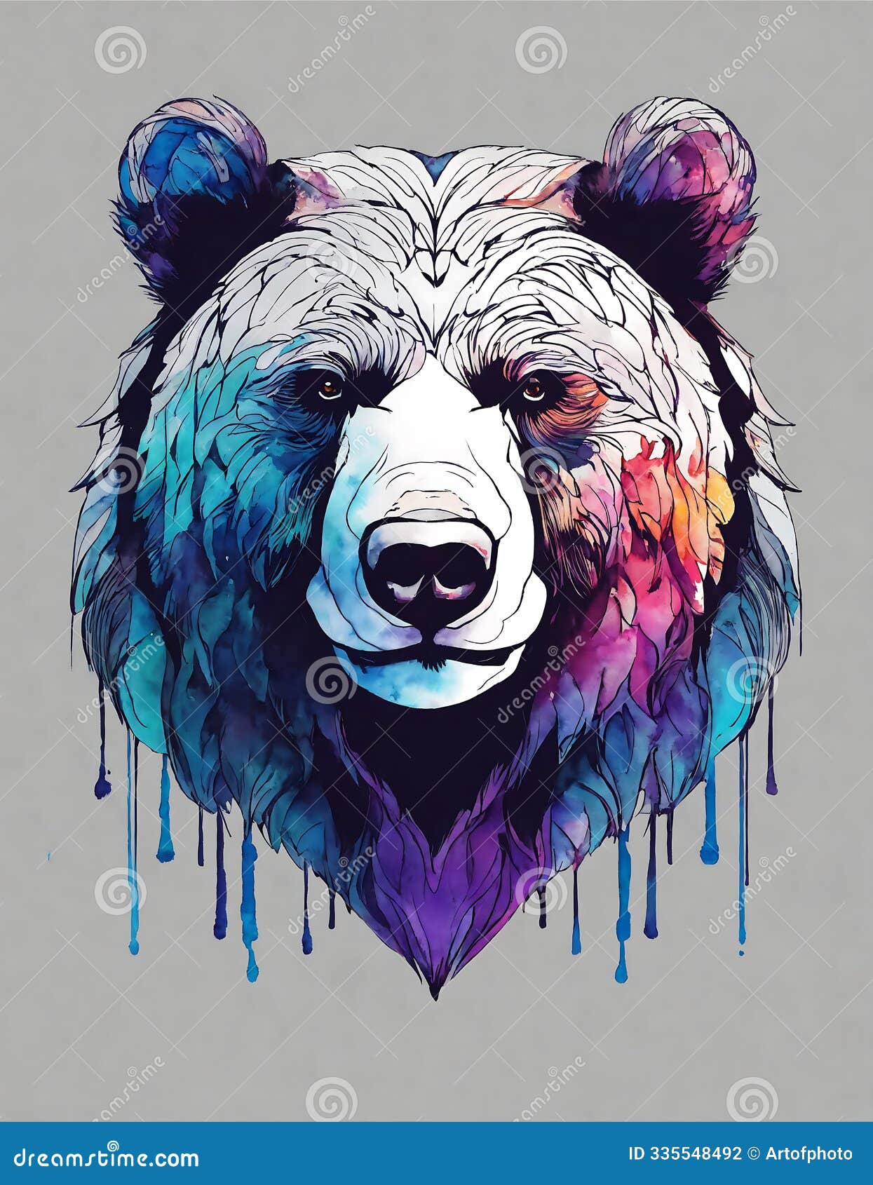 Colorful Bear Head with Dripping Paint. Generative AI. Stock Photo ...