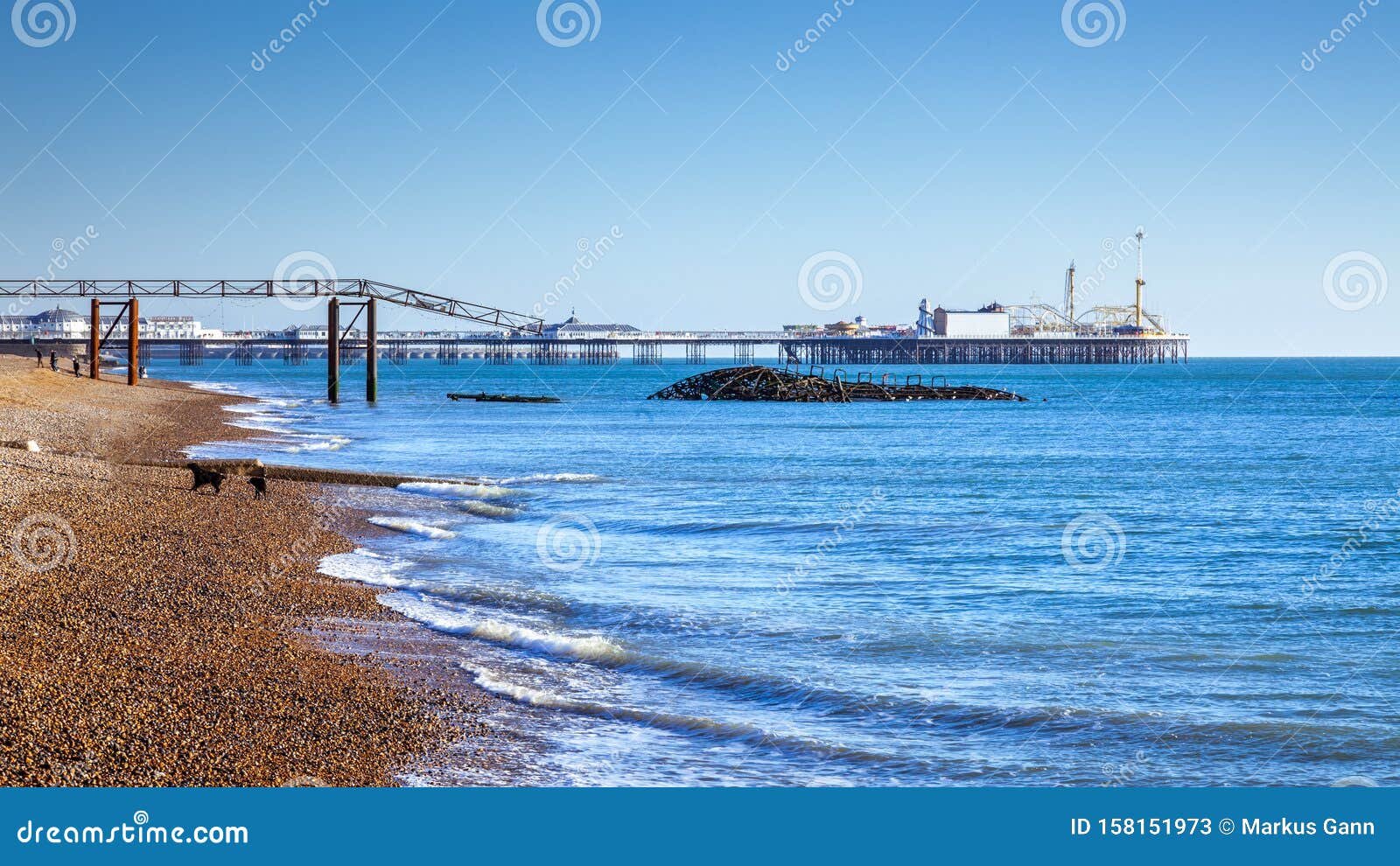 Brighton pier UK stock image. Image of blue, ocean, pebbles - 158151973